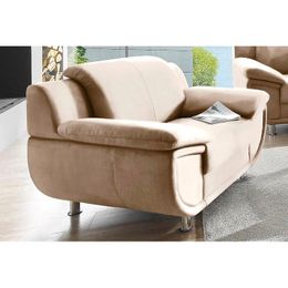 Trendmanufaktur Sessel &raquo;Rondo, Breite 121 cm, breite Armlehnen, F&uuml;&szlig;e chromfarben&laquo; Big-Sessel wahlweise mit Federkern, bequem beige NaturLEDER (echtes 