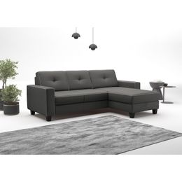 OTTO home Ecksofa &raquo;Varese&laquo; wahlweise mit Schlaffunktion und Bettkasten grau B/H/T: 239cm x 91cm x 164cm, NaturLEDER Stoff, Recamiere rechts,mit 
