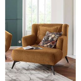 Home Affaire Loveseat &raquo;Baggio Mega Sessel f&uuml;r Komfort und Entspannung, zeitlos und modern&laquo; Zierkissen inklusive, schwarze Metallf&uuml;&szlig;e gelb Veloursstoff