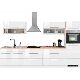 KOCHSTATION K&uuml;chenzeile &raquo;KS-Wien&laquo; Breite 340 cm, wahlweise mit E-Ger&auml;ten und Induktion wei&szlig; B/H/T: 340cm x 60cm,mit Cerankochfeld (Schott)