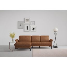 Sit & More sit&more Ecksofa &raquo;Fashion L-Form&laquo; wahlweise mit Kopfteilverstellung und Vorziehsitz, motorisch braun B/H/T: 253cm x 84cm x 165cm, Luxus-Microfasermit 