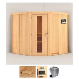 Karibu Sauna &raquo;Jarin&laquo; Set, Ofen 9 kW Bio externe Strg easy beige Bio-Kombiofen, externe Steuerung, 9 kW