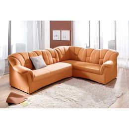 DOMO collection Ecksofa &raquo;Papenburg B/T/H: 242/190/84 cm L-Form&laquo; wahlweise mit Bettfunktion, Langer Schenkel links oder rechts orange Struktur ( 90% 