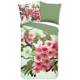 Good Morning Wendebettw&auml;sche &raquo;Lotti&laquo; 2 Stk. 100% Baumwolle, Renforc&eacute;, Rei&szlig;verschluss, Wendeoptik, Blumen, gr&uuml;n gr&uuml;n Renforc&eacute;, Obermaterial: 100% 