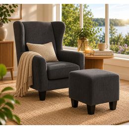 OTTO home Ohrensessel &raquo;CHILLY, Cord-Bezug, Sessel mit Hocker&laquo; Set, bestehend aus Sessel und Hocker, 2 Stk. tlg. Unser Dauertiefpreis grau 100% 