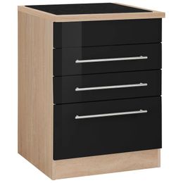 KOCHSTATION Kochfeldumbauschrank &raquo;KS-Eton&laquo; schwarz eiche sonoma, B/H/T: 60cm x 85cm x 60cm, Schubladen: 2 Stk.