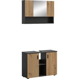 Welltime Badm&ouml;bel-Set &raquo;MANI, 2-tlg. Badkombination, Paneeloptik&laquo; Set, Set, best. aus: 1 Spiegelschrank, 1 Waschbeckenunterschrank, 2 Stk. tlg. 