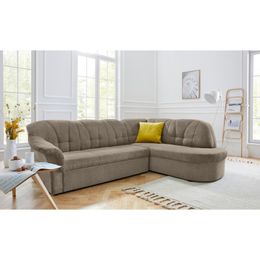 DOMO collection Ecksofa &raquo;Pegnitz, zeitlose und elegante R&uuml;ckensteppung, Breite 246cm, L-Form&laquo; wahlweise mit Bettfunktion braun 95% Polyester, 5% Nylon