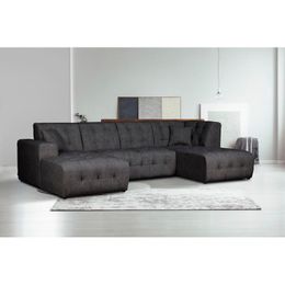 Home Affaire Wohnlandschaft &raquo;Nosia U-Form&laquo; incl. 2 Zierkissen, mit feiner Steppung schwarz 100% Polyester B/H/T: 297cm x 85cm x 163cm, Samtoptik, 