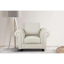 Home Affaire Sessel &raquo;MENDITTE&laquo; Knopfheftung an Armlehnen und vorderer Leiste, hohe Qualiit&auml;t beige 100% Polyester Struktur, B/H/T: 117cm x 90cm x 93cm