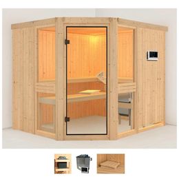 Karibu Sauna &raquo;Aline 3&laquo; Set, Ofen 9 KW externe Strg easy beige Saunaofen, externe Steuerung, 9 kW