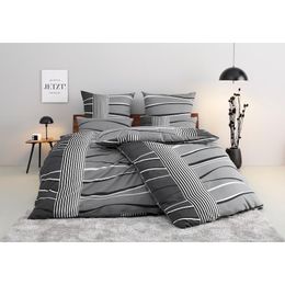 OTTO home Bettw&auml;sche &raquo;Renu in Gr. 135x200 oder 155x220 cm&laquo; 2 Stk. Bettw&auml;sche aus Baumwolle, grafische Bettw&auml;sche mit Wellen-Design grau Linon, 