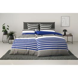OTTO home Bettw&auml;sche &raquo;Majoran&laquo; 3 gestreifte Bettw&auml;sche in 4 Qualit&auml;ten, Marke H.I.S by OTTO home blau Polycotton recycelt, Obermaterial: 52% Polyester