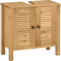 OTTO home Waschbeckenunterschrank &raquo;Ayanna&laquo; aus Massivholz, FSC , Lamellenfront, H&ouml;he 57 cm, Breite 59 cm beige Massivholz natur, B/H/T: 59cm x 57cm x 