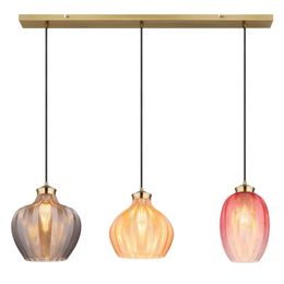 Globo LIGHTING H&auml;ngeleuchte &raquo;JESSICA&laquo; E27 1 Stk. H&auml;ngeleuchte Gold matt, Rauch/Amber/Brombeer, h&ouml;henk&uuml;rzbar, E27 bunt 3, H: 120cm, 1 Stk.