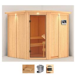 Karibu Sauna &raquo;Jarin&laquo; Set, Ofen 9 kW Bio externe Strg easy beige Bio-Kombiofen, externe Steuerung, 9 kW