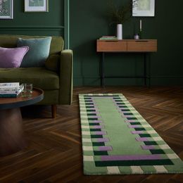 FLAIR RUGS Wollteppich &raquo;Kai Wool Border&laquo; rechteckig 10 mm H&ouml;he Kai Wool Border L&auml;ufer Teppich gr&uuml;n Wolle B : 60cm 1 Stk., 10mm, L: 230cm