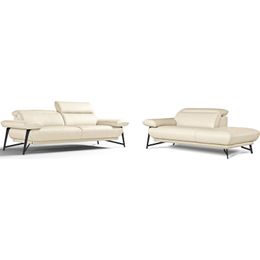 Egoitaliano Sofa &raquo;Anais, Design mit hohem Sitzkomfort, Fu&szlig;farbe schattengrau&laquo; Set, Kopfteil verstellbar, Leder BULL, cremewei&szlig; beige Leder BULL, Ottomane Armlehne