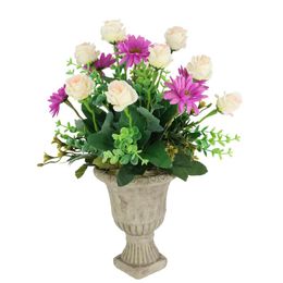 I.GE.A. Kunstblume &raquo;Wildrosen im Pokal 37cm Deko Rosen Kunstrosen Kunstpflanze&laquo; Blume Blumendeko Grabschmuck K&uuml;nstlich Hochzeitsdeko Deko Seidenblumen