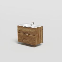 Welltime Waschtisch &raquo;Ahus&laquo; mit Soft-Close-Funktion, Vollausz&uuml;ge, inkl. Waschbecken Breite 80 cm braun 80cm, B/H/T: 81cm x 61,8cm x 46cm