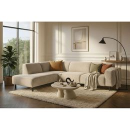 Home Affaire Ecksofa &raquo;LORCAN mit Holzfu&szlig;, Breite 275 cm, weiches Sitzgef&uuml;hl&laquo; Massivholzf&uuml;sse, Chenille und Boucl&eacute; -Bez&uuml;ge beige 100% Polyester B/H/T: 