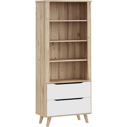 FORTE Wandregal &raquo;Vankka Regal 2 Schubk&auml;sten&laquo; B/H/T 84,7/201,5/41,7 cm, Regal, Holzf&uuml;&szlig;e, Einlegeb&ouml;den variabel, 2 Schubk&auml;sten braun Holzwerkstoff B/H/T