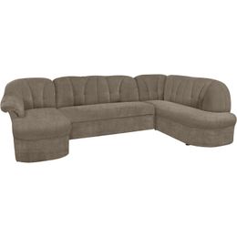 DOMO collection Wohnlandschaft &raquo;Pegnitz, zeitlos&modern, elegante R&uuml;ckensteppung, Breite 292cm, U-Form&laquo; wahlweise mit Bettfunktion braun 95% Polyester