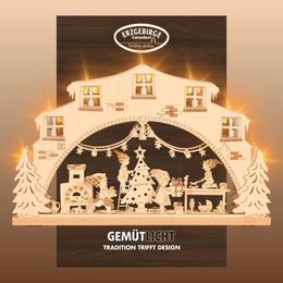 Weigla LED Schwibbogen &raquo;Wichtelwerkstatt, Lichterbogen aus Holz, NATUR, Made in Germany&laquo; Erzgebirge garantiert, Weihnachtsdeko Innen, Weihnachtsbeleuchtung 