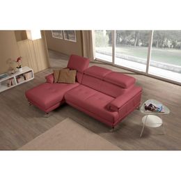 Egoitaliano Ecksofa &raquo;Soul, Design und Sitzkomfort auf hohem Niveau, tolle Details, L-Form&laquo; mit Recamiere, inkl. Kopfteilverstellung rot Leder &raquo;BULL&laquo; (echtes 
