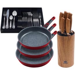 King Pfannen-Set &raquo;Moonscape&laquo; Aluminiumguss Set, 5 Stk. tlg. Induktion, abnehmbarer Griff, MOONSCAPE-Beschichtung rot Einheitsgr&ouml;&szlig;e
