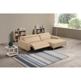 Egoitaliano Ecksofa &raquo;Suzette, Designsofa mit hohem Sitzkomfort&laquo; mit Recamiere, inkl. 1 elektronischen Relaxfunktion, L-Form beige Leder &raquo;BULL&laquo; (echtes Rindsleder)