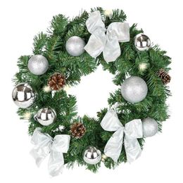 I.GE.A. Kunstkranz &raquo;LED-Weihnachtskranz dekoriert&laquo; Kranz mit Kugeln Schleifen Beleuchtung Tannenkranz gr&uuml;n Kunststoff B/H/L: 45cm x 10cm x 45cm