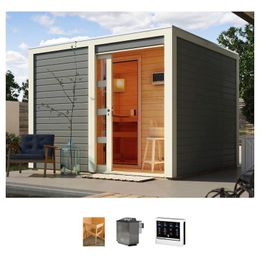 Konifera Saunahaus &raquo;Ruben&laquo; Set, Ofen 9 kW Bio externe Strg easy grau Bio-Ofen, externe Steuerung, 9 kW