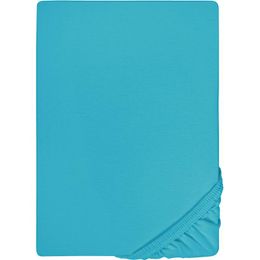 Biberna Spannbettlaken &raquo;Marc&laquo; aus Baumwolle, f&uuml;r Matratzen bis 22 cm H&ouml;he, Bettlaken, Spannbetttuch blau Jersey, Obermaterial: 100% Baumwolle B/L: 200cm, 1 