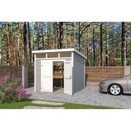 Lasita Maja Gartenhaus &raquo;Kibo 3&laquo; Blockbohlenhaus 28mm grau Massivholz ohne Fu&szlig;boden, ohne Dacheindeckung