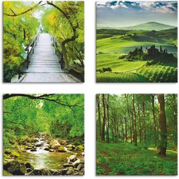 Artland Leinwandbild &raquo;Japanische Br&uuml;cke&laquo; Wiesen & B&auml;ume 4 Stk. tlg. 4er Set, verschiedene Gr&ouml;&szlig;en gr&uuml;n Leinwand, MDF B/H/T: 30cm x 30cm, Leinwandbild Wiesen & 