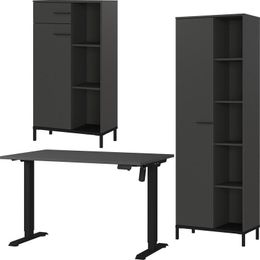 Germania B&uuml;rom&ouml;bel-Set &raquo;GW-Rovigo&laquo; 3 tlg. Schreibtisch elektrisch h&ouml;henverstellbar grau Holzwerkstoff, Metall B/H/T: 278cm x 190cm x 80cm, 
