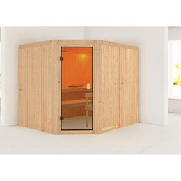Karibu Sauna &raquo;Horna&laquo; mit integrierter Mineralwolld&auml;mmung beige ohne Ofen, (ohne Ofen)