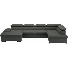Sit & More sit&more Wohnlandschaft &raquo;Alcudia U-Form&laquo; wahlweise mit Schlaffunktion grau B/H/T: 349cm x 73cm x 226cm, NaturLEDER , Ottomane rechts,mit 