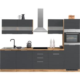 KOCHSTATION K&uuml;chenzeile &raquo;KS-Luhe&laquo; 300 cm breit, wahlweise mit oder ohne E-Ger&auml;ten, gefr&auml;ste MDF-Fronten grau B/H/T: 300cm x 60cm, inkl. E-Ger&auml;te (