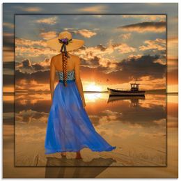 Artland Glasbild &raquo;Sommergef&uuml;hle&laquo; Frau 1 Stk. tlg. in verschiedenen Gr&ouml;&szlig;en orange B/H/T: 50cm x 50cm, Glasbild Frau quadratisch, 1 Stk.