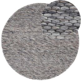 CarpetFine Wollteppich &raquo;Sina&laquo; rund 14 mm H&ouml;he grobe Struktur, Zeitloses Design, reine Wolle, Wohnzimmer grau Wolle &Oslash; 120cm 1 Stk., 14mm, &Oslash; 120cm