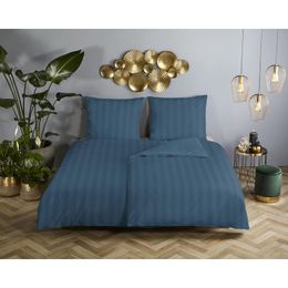 Descanso Wendebettw&auml;sche &raquo;Hotel Sevilla&laquo; 2 Satin, Rei&szlig;verschluss, Wende, Luxe, Streifen, uni blau Satin, Obermaterial: 100% Baumwolle B/L: 135cm x 200cm, 1 Stk