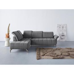 OTTO home Ecksofa &raquo;Fresh L-Form&laquo; Federkern, wahlweise Kopfteilverstellung und motorischer Vorziehsitz grau 100% Polyester B/H/T: 260cm x 79cm x 220cm,