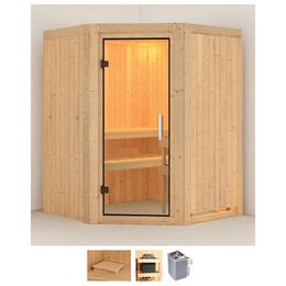 Karibu Sauna &raquo;Larin&laquo; Set, Ofen 9 kW integr. Strg beige Saunaofen, integrierte Steuerung, 9 kW