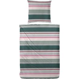 Primera Bettw&auml;sche &raquo;Late Summer Stripe&laquo; 2 Stk. mit modernen Streifen in frischen Farben schwarz Perkal, Obermaterial: 100% Baumwolle B/L: 155cm x 220cm, 1 Stk