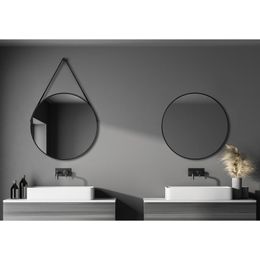 Talos Wandspiegel dekorativer runder Spiegel mit Aluminiumrahmen, &Oslash; 80 cm schwarz &Oslash; 80cm, Lederoptik