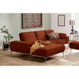 W.Schillig Ecksofa &raquo;run, Designsofa mit tollem Sitzkomfort, bequem, L-Form&laquo; mit elegantem Holzsockel, F&uuml;&szlig;e in Silber matt, Breite 279 cm orange 