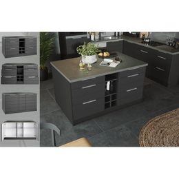 KOCHSTATION K&uuml;cheninsel &raquo;KS-Luhe, Breite 153 cm, mit Flaschenregal&laquo; MDF-Fronten, Arbeitsplatte 38mm stark grau B/H/T: 153cm x 86cm x 100cm, Typ 2mit 