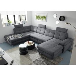 ED EXCITING DESIGN Wohnlandschaft &raquo;Alba U-Form&laquo; mit Bettfunktion, Bettkasten, Armteilverstellung & Kopfst&uuml;tzen grau 100% Polyester B/H/T: 349cm x 88cm